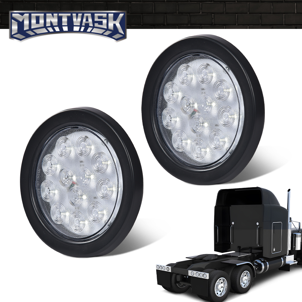 4 Inch Round 24 LED Reverse Backup Tail Lights Trailer Truck Clear Lens ...